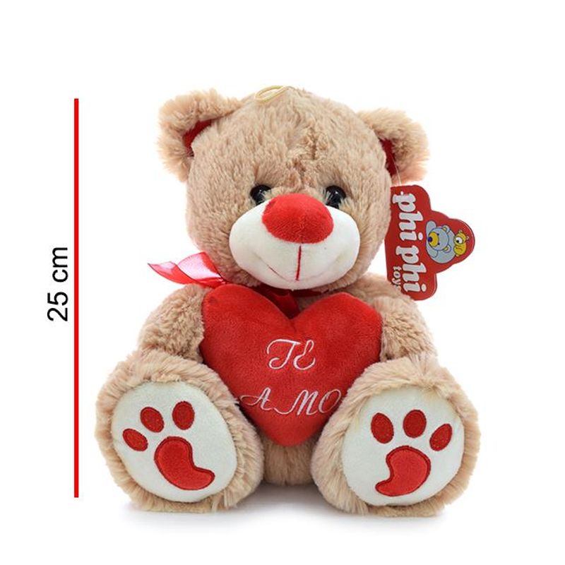 PELUCHE AMOR OSO SENTADO CON CORAZON Y PATAS ROJAS 25 CM. - Tomy