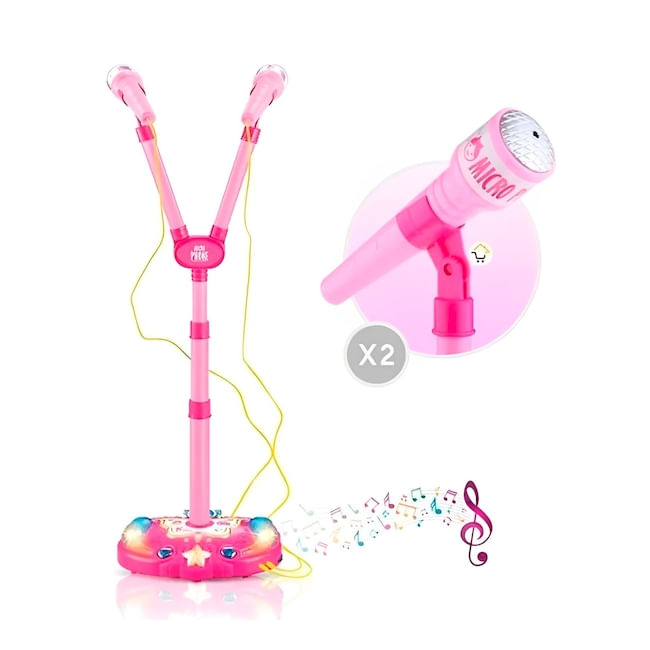 MICROFONO DE PIE DOBLE 64cm. CELESTE - Tomy