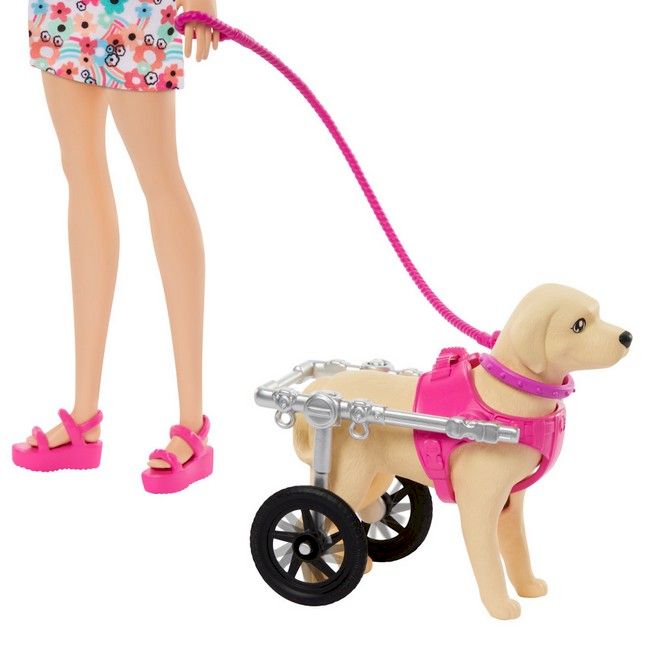 MUÑECA BARBIE PASEADORA DE PERRO CON SILLA DE RUEDAS - Tomy